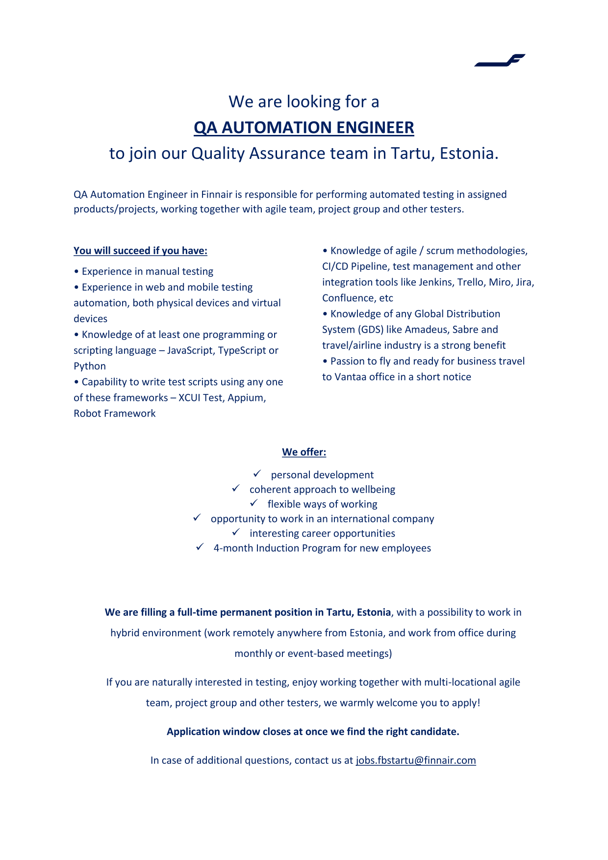 Qa Automation Engineer Finnair Business Services OÜ Cv Ee
